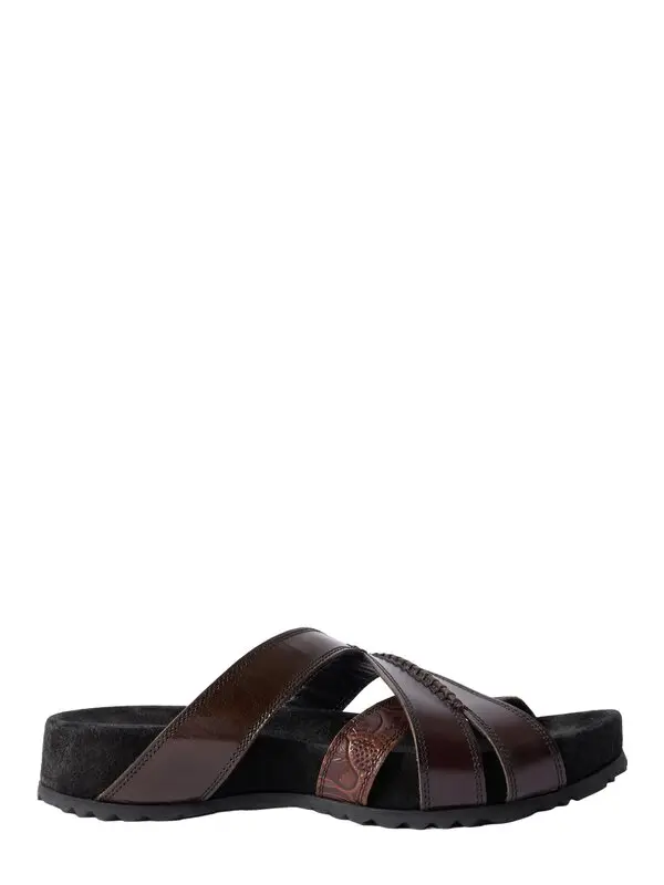 Dries Van Noten Embossed Leather Sandals - Brown