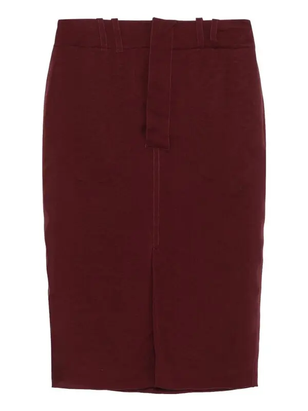 Saint Laurent Pencil Skirt In Silk Crepe Muslin - Bordeaux Red