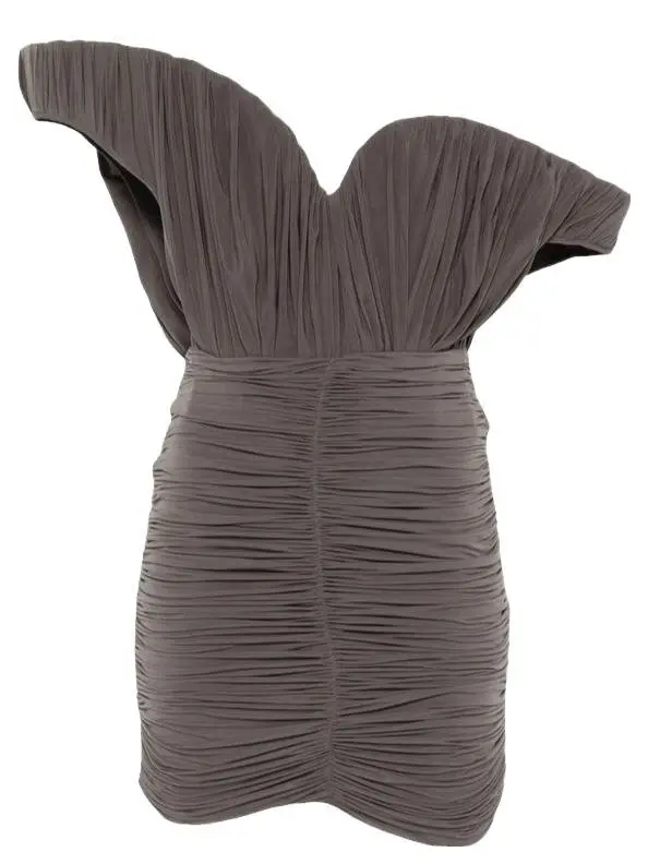Magda Butrym Asymmetrical Off-the-shoulder Ruched Mini Dress - Brown