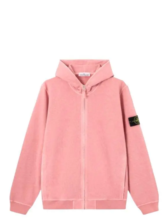 Stone Island Zip-up Logo Patch Hoodie - Oleander