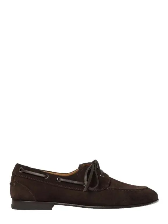 SCAROSSO Ginevra Lace-up Suede Loafers - Dark Brown