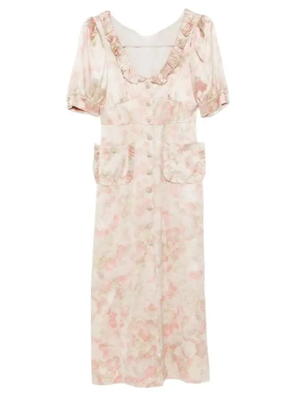 Alessandra Rich Ruffled Floral Midi Dress - Nude