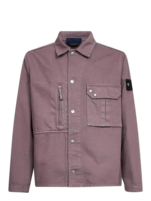 Stone Island Compass Patch Denim Overshirt - Gray