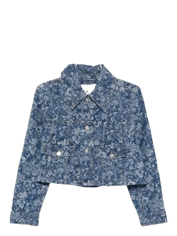 GANNI Floral Printed Denim Jacket - Blue