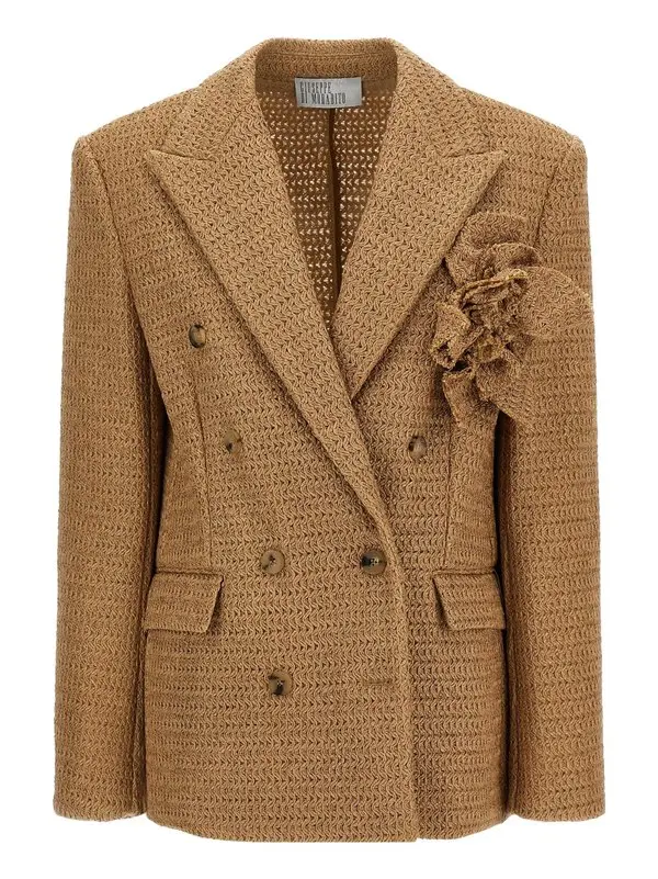Giuseppe Di Morabito Double-breasted Braided Raffia Blazer - Brown