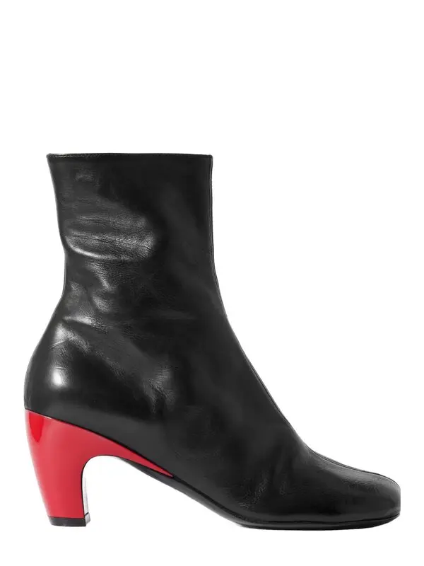 Dries Van Noten Leather Ankle Boots With Patent Heel - Black