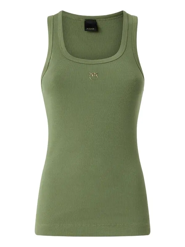 Pinko Ribbed Logo Plaque Tank Top - Green