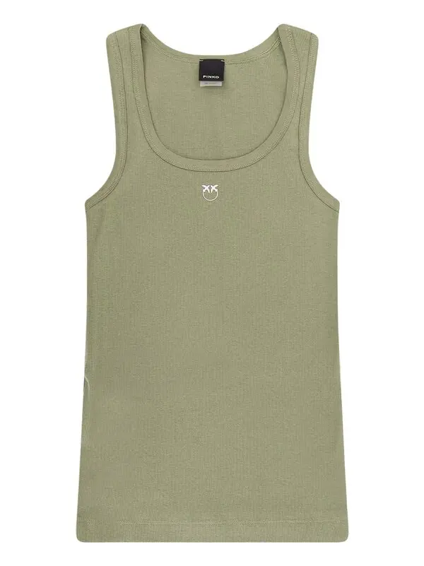 Pinko Ribbed Logo Plaque Tank Top - Green