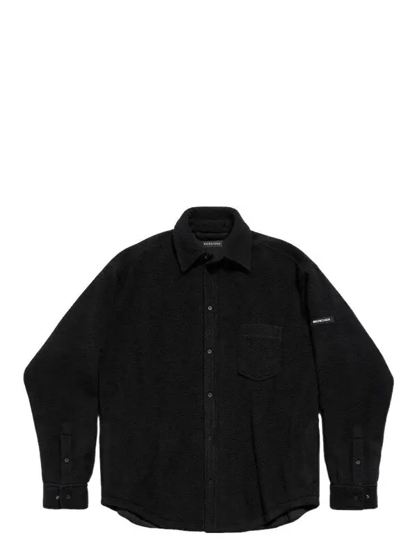 Balenciaga Logo Patch Padded Oversized Shirt - Black