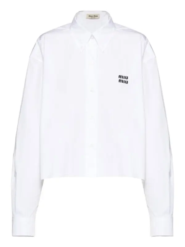 Miu Miu Logo Cropped Shirt - White