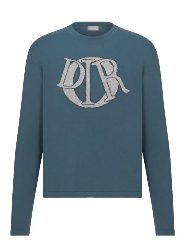 Dior Christian Logo Detailed Crewneck Jumper - Blue