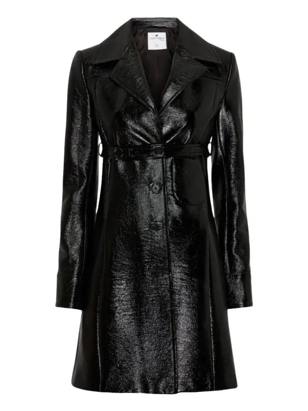 COURREGES Belted Short Heritage Vinyl Coat - Black