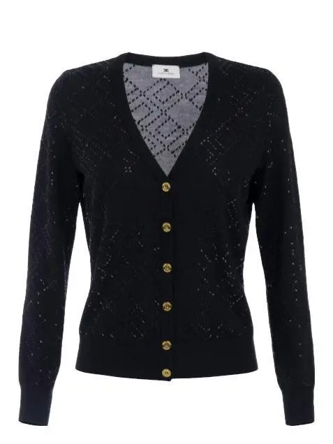 Elisabetta Franchi Bead-embellished Diamond-pattern Cardigan - Black/black