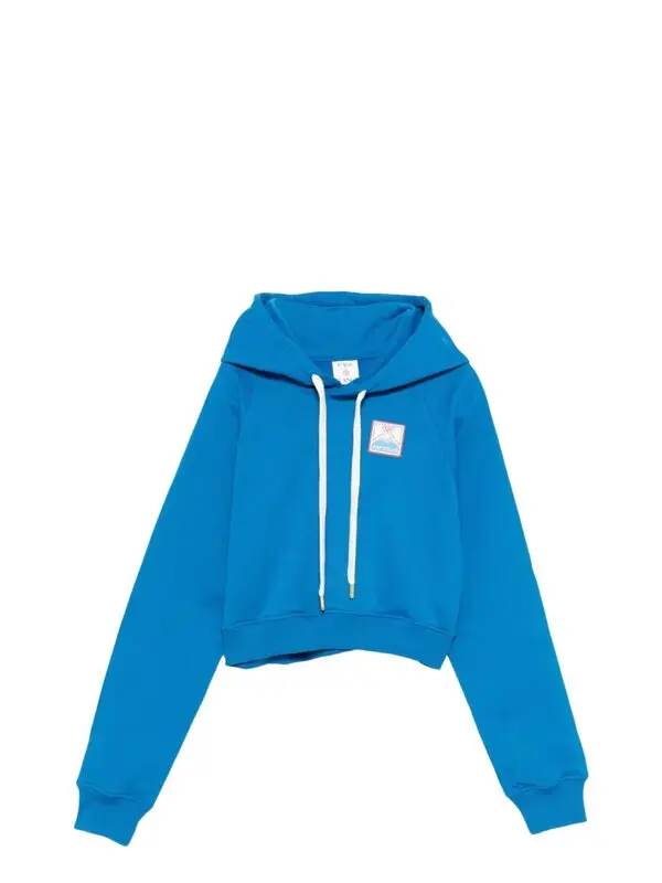 Casablanca Cropped Cotton Hoodie With Drawstring - Blue