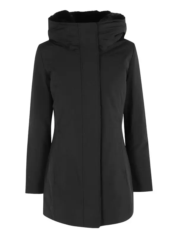 Woolrich Hooded Coat With Zip Fastening - Black