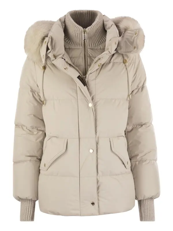 MOORER Attica-stp Short Down Jacket With Hood And Fur - Ivory