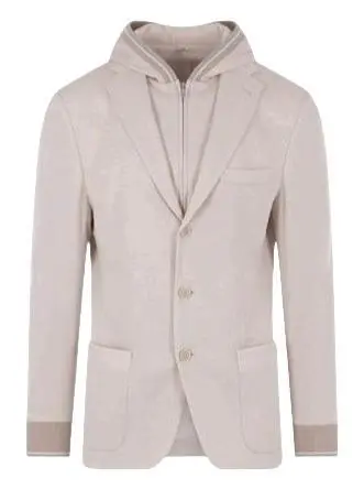 Eleventy Detachable Bib Hooded Blazer - White