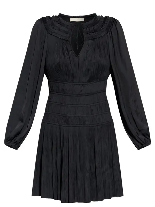 Ulla Johnson Lu" Mini Dress With Pleated Ruffles And Mandarin Collar - Black