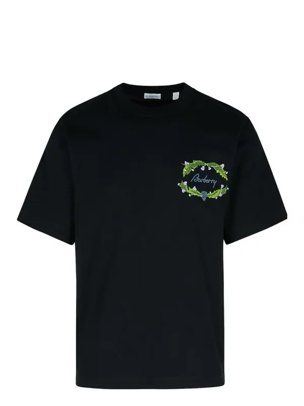 Burberry Logo Embroidered Crewneck T-shirt - Black