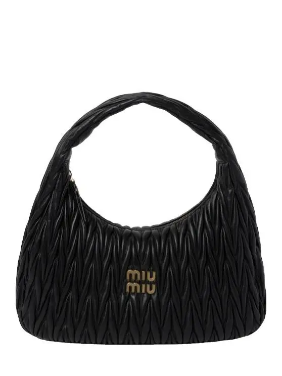 Miu Miu Matelassé Nappa Leather Hobo Bag - Black