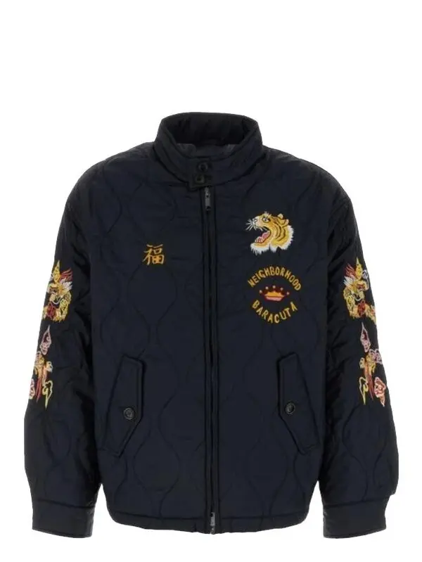 BARACUTA England Embroidered Quilted Jacket - Navy Blue