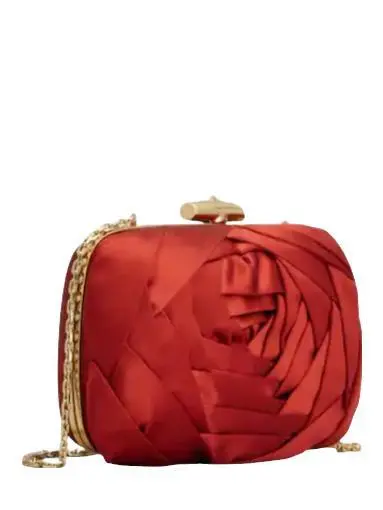 ROGER VIVIER Rose Clutch In Satin - Red