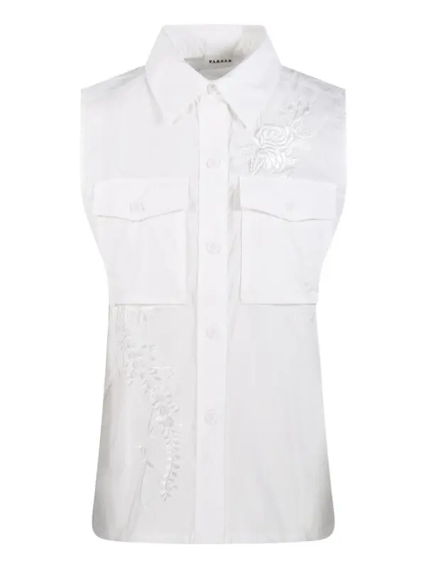P.a.r.o.s.h Sleeveless Embroidered Shirt - White