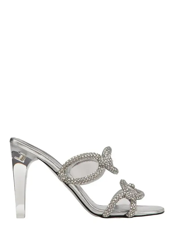 Valentino Garavani Chain 1967 Embellished Metallic Napa Leather Mules - Gray