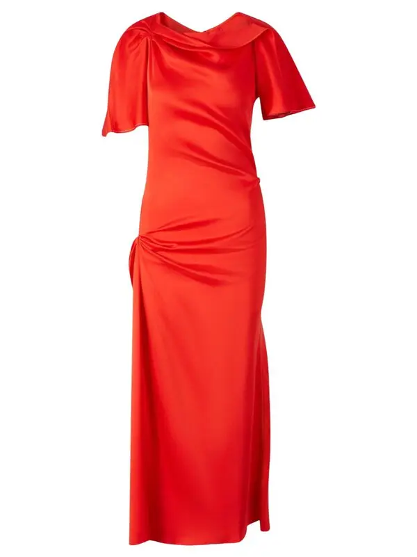 Victoria Beckham Short Sleeve Gown With Ruffled Collar And Fitted Waist - Red