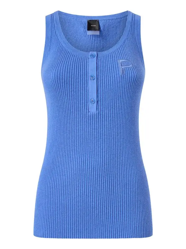 Pinko Sleeveless Ribbed Knit Button-front Tank Top - Blue