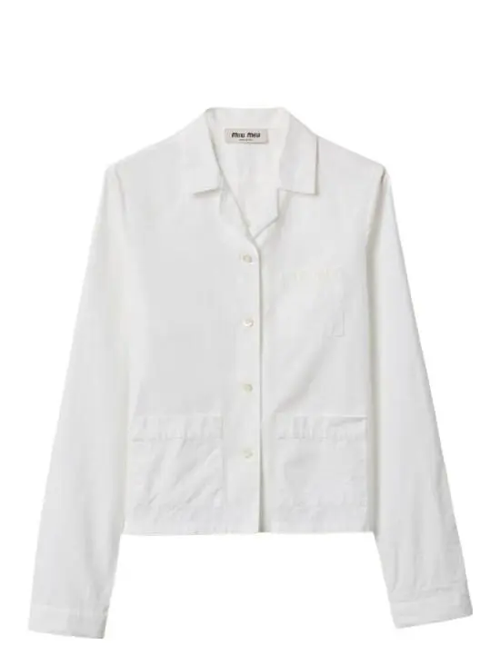 Miu Miu Cotton Poplin Shirt With Embroidered Logo - White