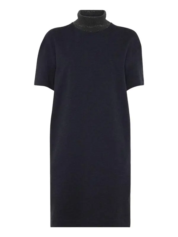 Brunello Cucinelli Monili Detailed High Neck Mini Dress - Black