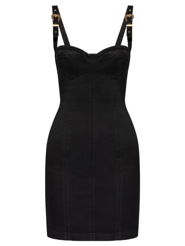 Versace Logo Denim Mini Dress - Black