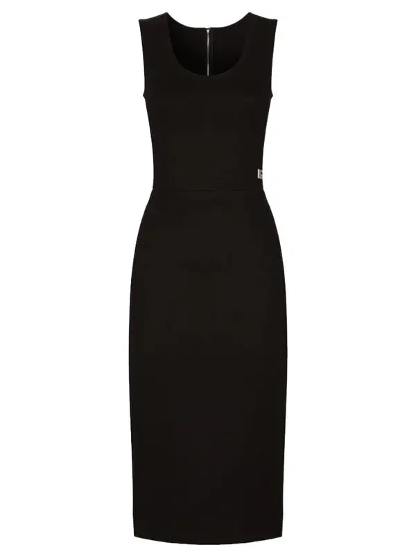 Dolce & Gabbana Sleeveless Logo Plaque Midi Dress - Black