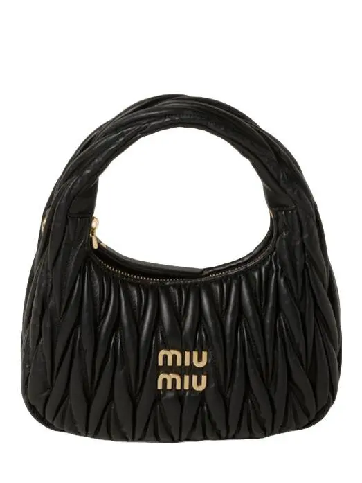 Miu Miu Wander Matelassé Logo Plaque Mini Hobo Bag - Black