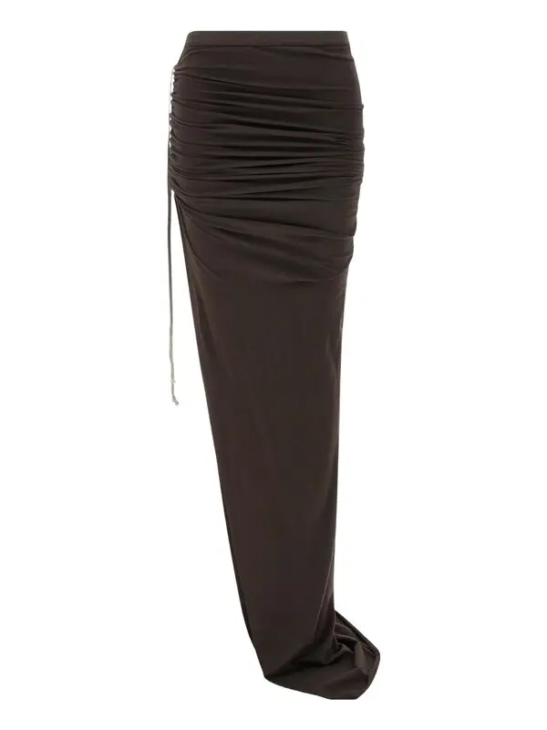 Rick Owens Front Slit Drawstring Maxi Skirt - Brown