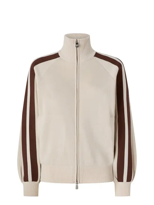 Pinko Striped Logo Embossed Zip-up Sweatshirt - Nude