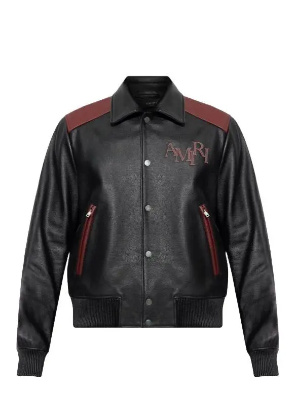 Amiri Logo-patch Leather Bomber Jacket - Black