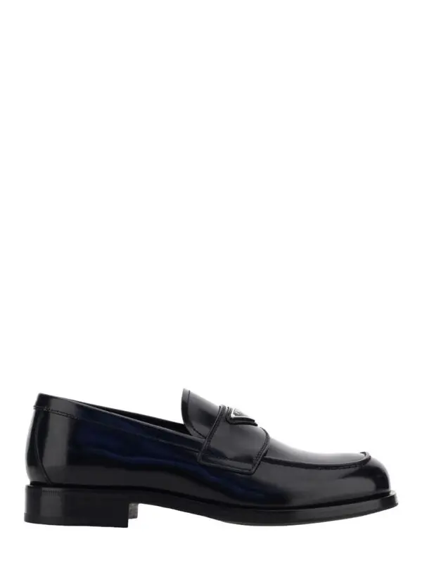 Prada Metal Triangle Logo Loafers - Black