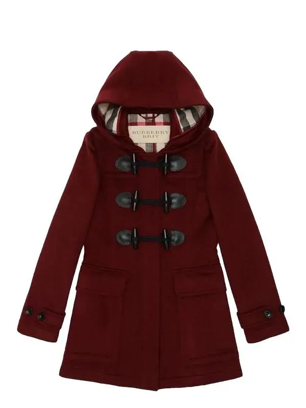 Burberry Hooded Overcoat With Horn Buckle Detailing - Red