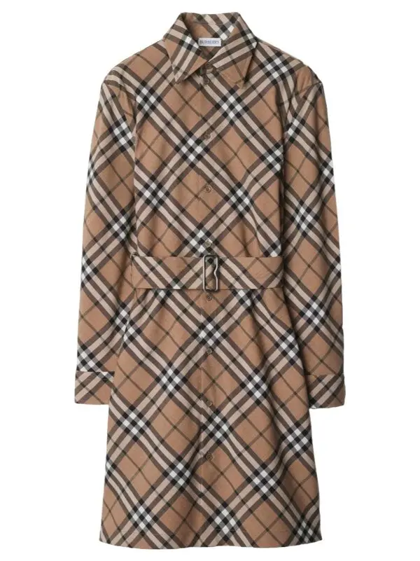 Burberry Checked Belted Shirt Dress - Linden Tree Color