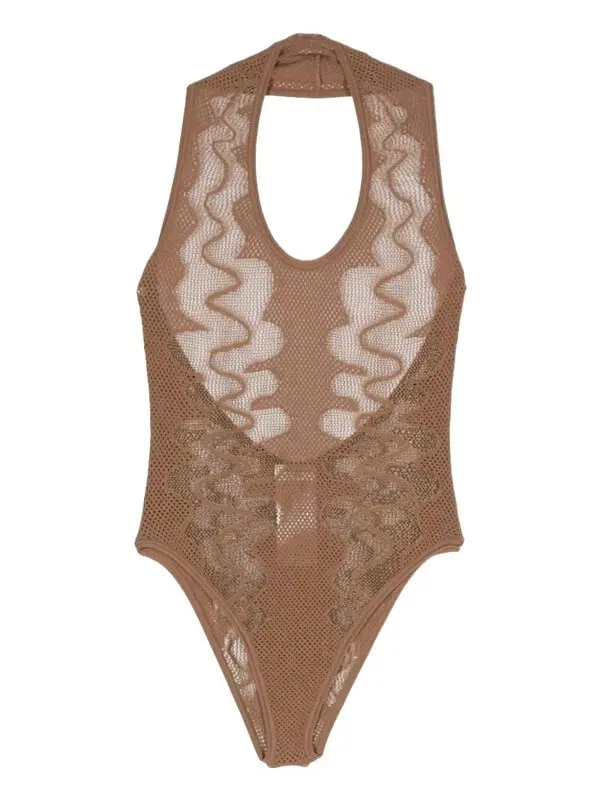 Saint Laurent Open-knit Halterneck Bodysuit - Brown