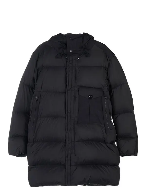 TEN C Hooded Quilted Puffer Jacket - Black