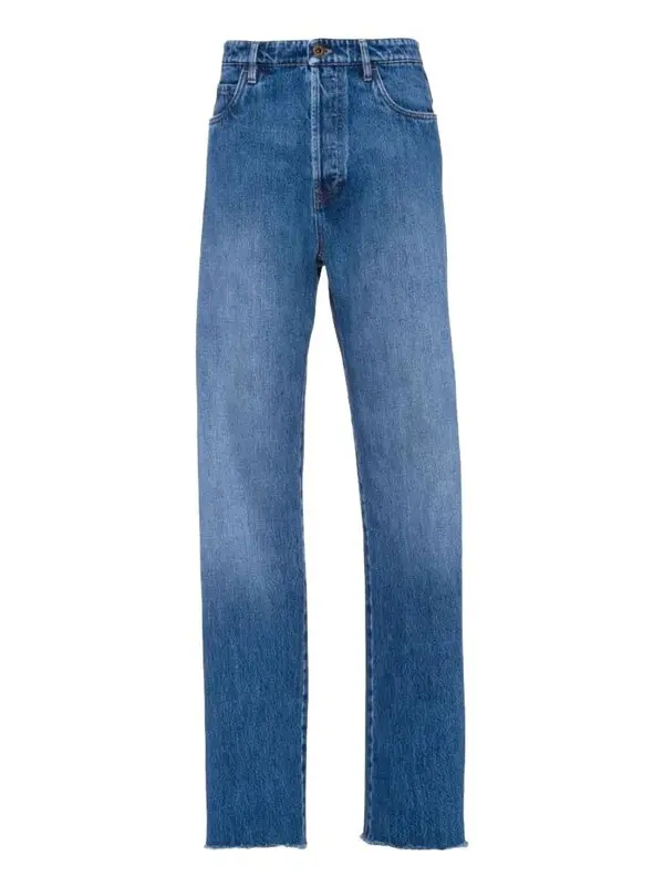 Miu Miu Straight Leg Jeans With Logo Detail - Blue