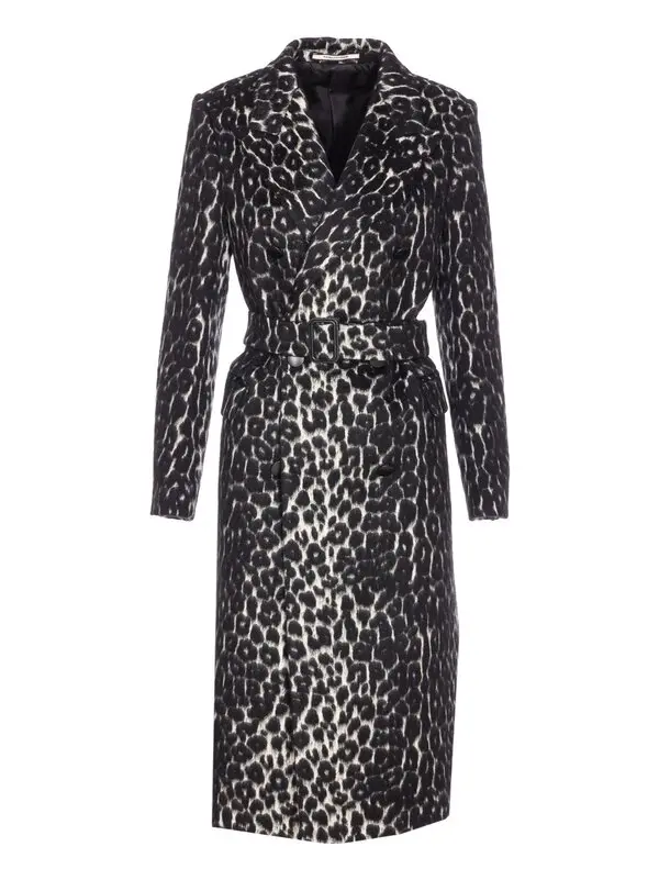 Tagliatore Double Breasted Leopard Print Coat - Black