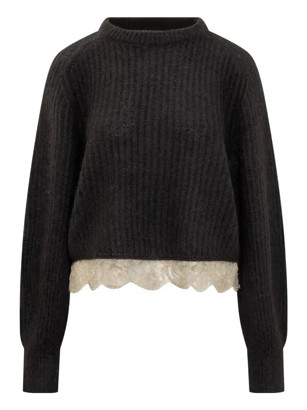 Fabiana Filippi Lace Trim Crewneck Jumper - Black