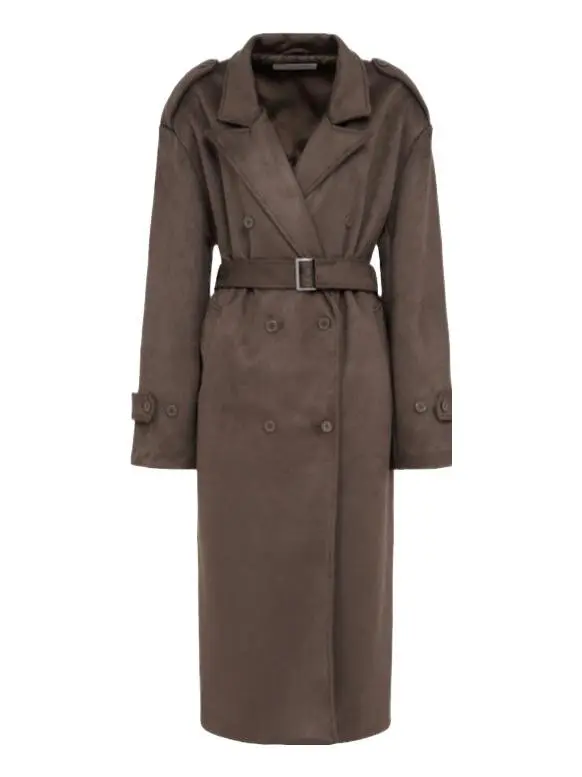 THE FRANKIE SHOP Pembroke Faux Suede Trench Coat - Grey