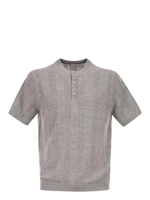 Brunello Cucinelli Henley Collared Knit Polo Shirt - Gray