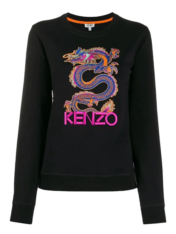 Kenzo Embroidered Dragon Logo Sweater - Black