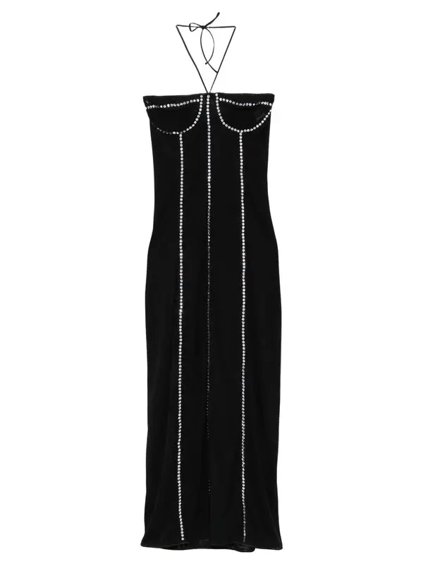 Oseree Gem Embellished Halterneck Midi Dress - Black